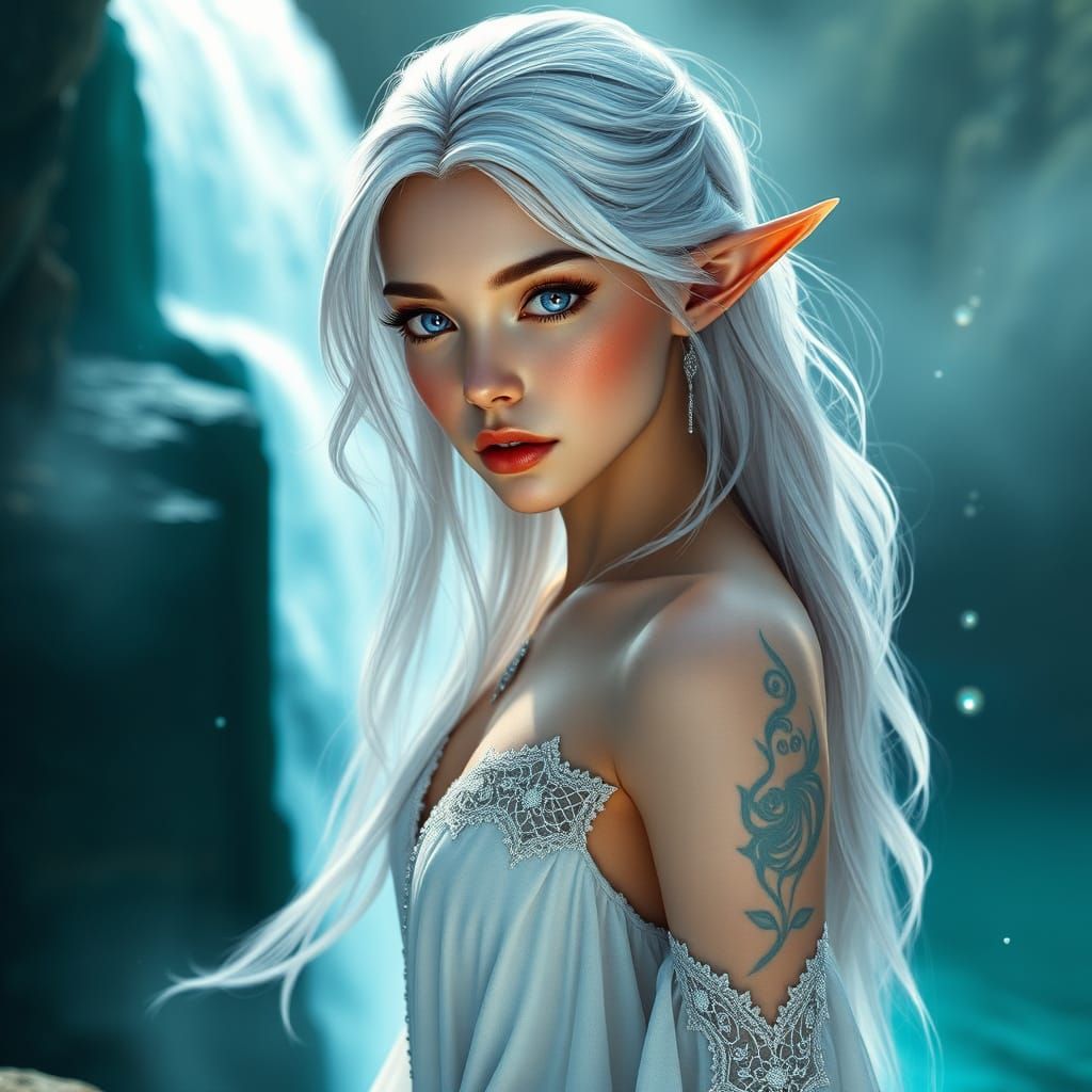 Ethereal Elf Maiden in Hyperrealistic Waterfall Sc... - AI Art