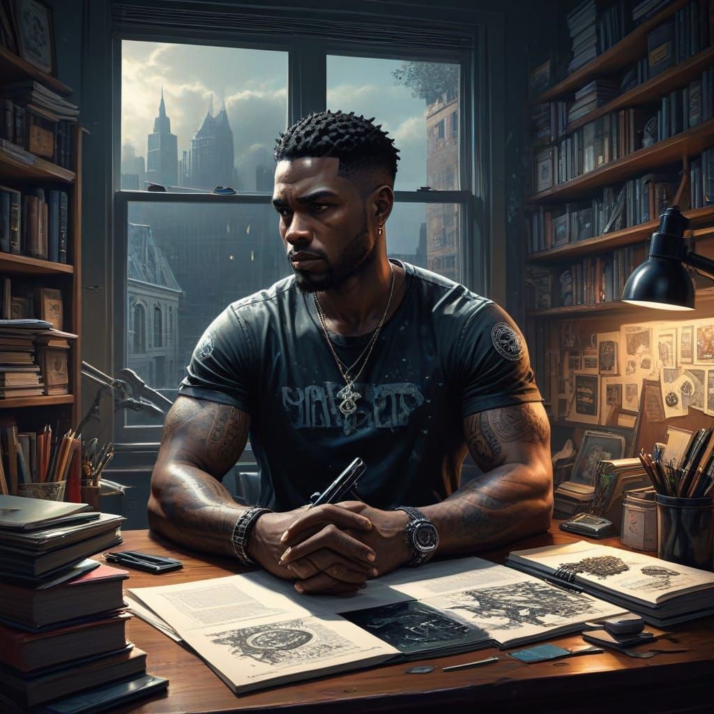 Dark Edgy Portrait of a Brooding Man with Tattoos ... - AI Art