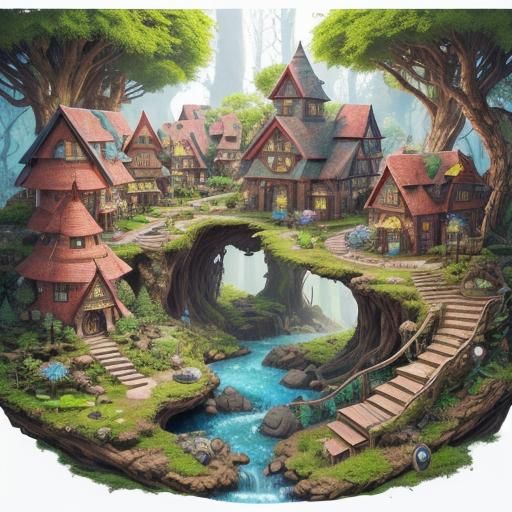 An urban sketch of an enchanted forest where sentient plants subtly ...