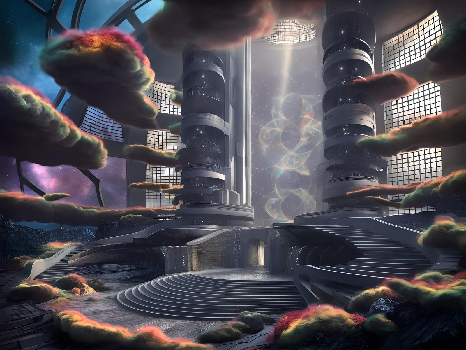 Huge multilevelled cyber stairs in Bioluminescent rainbow mammatus ...