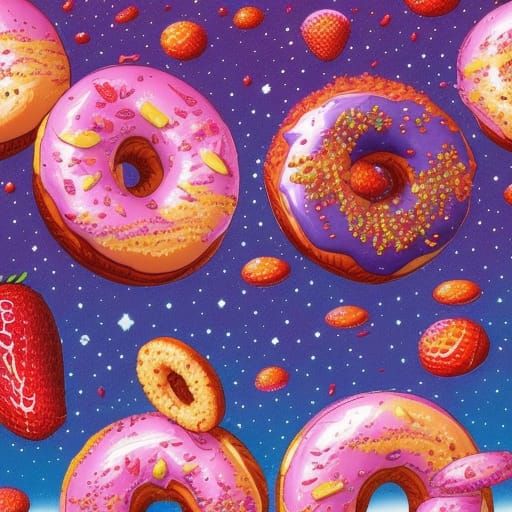 Strawberries and Donuts in Space - AI Generated Artwork - NightCafe Creator