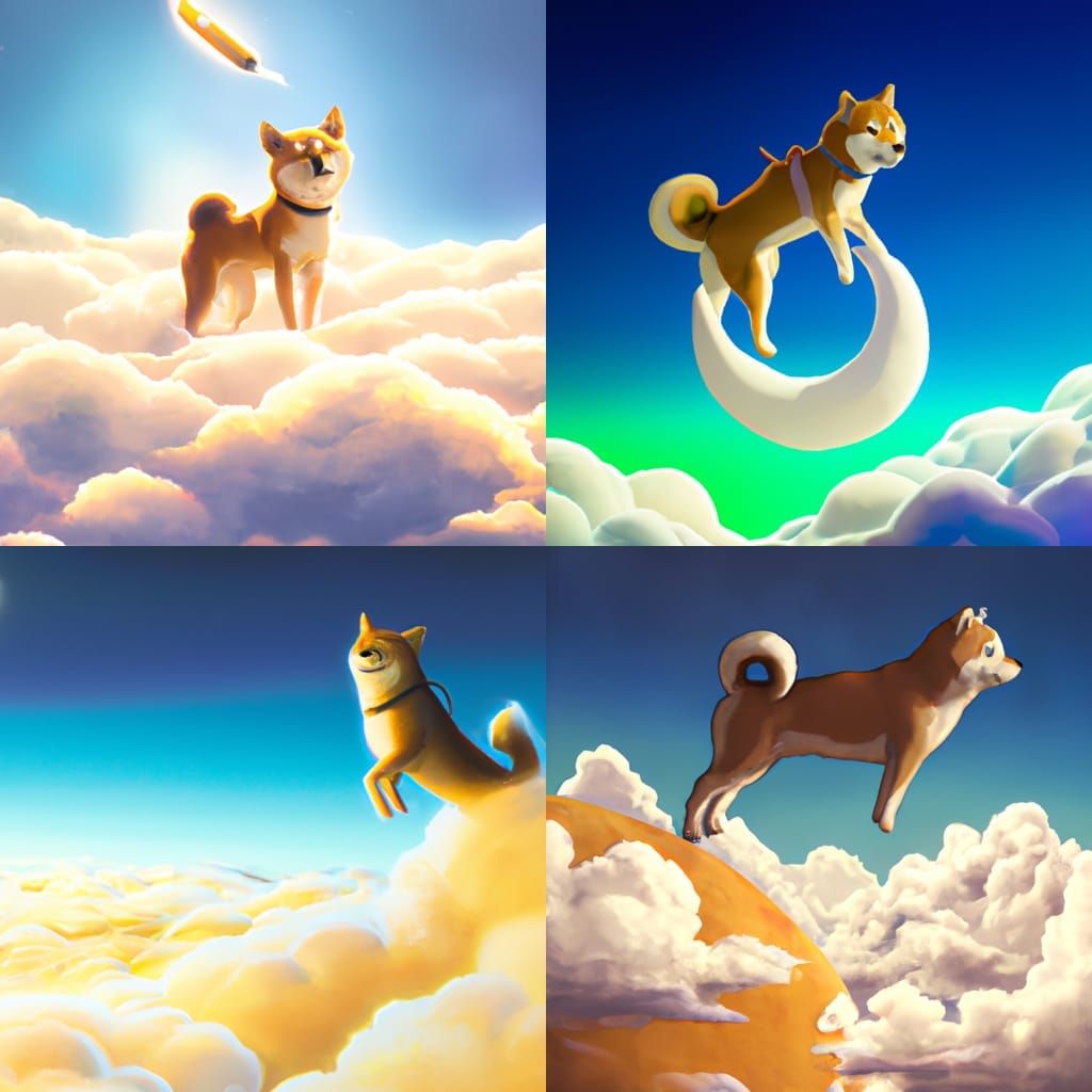 Shiba Inu on a cloud to the moon - AI Generated Artwork - NightCafe Creator