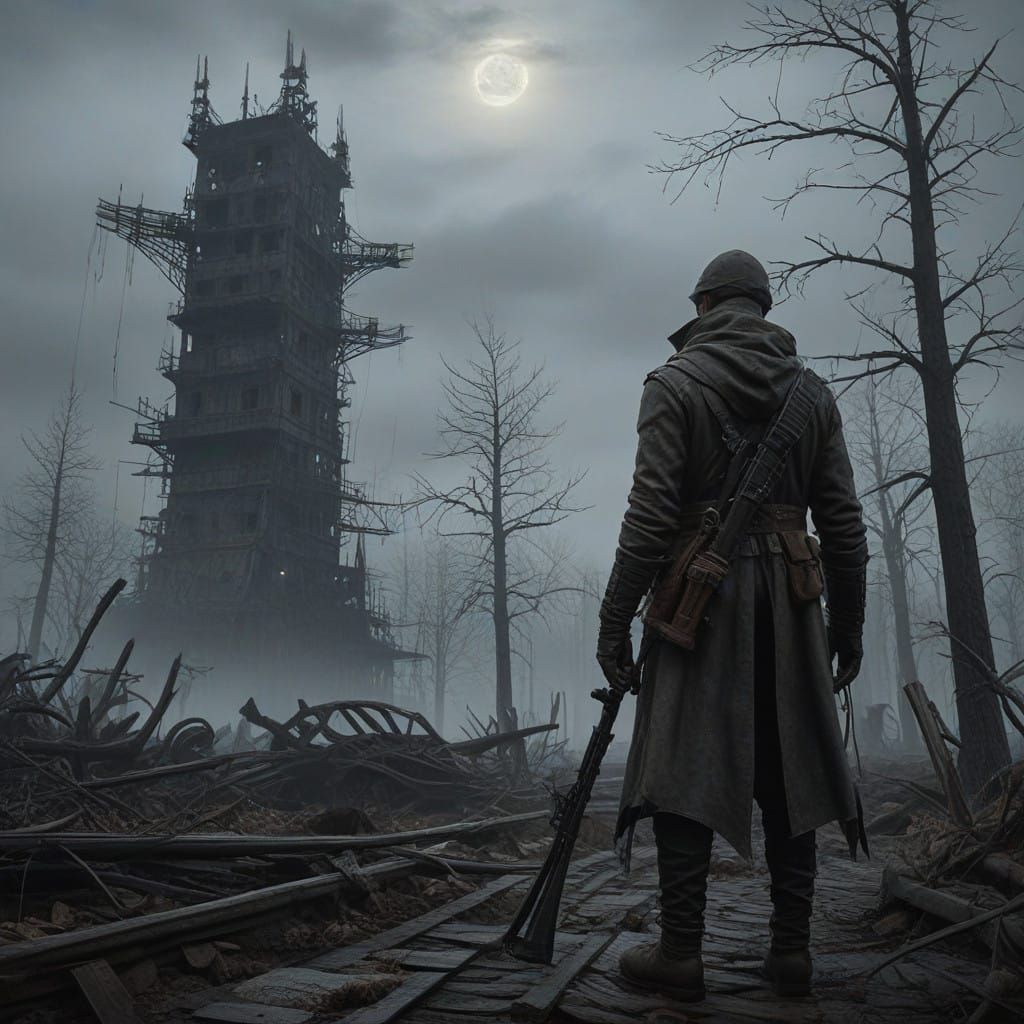 Post-Apocalyptic Hunter in Tattered Military Attir... - AI Art