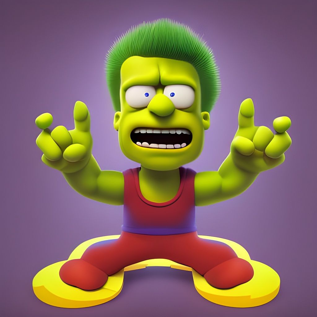 Ridiculous Bart Simpson + Hulk super hybrid, hyperdetailed, extra ...