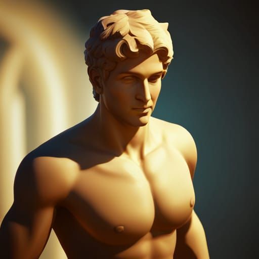 The Greek God Apollo, olive-toned skin, his hair golden blonde, his ...