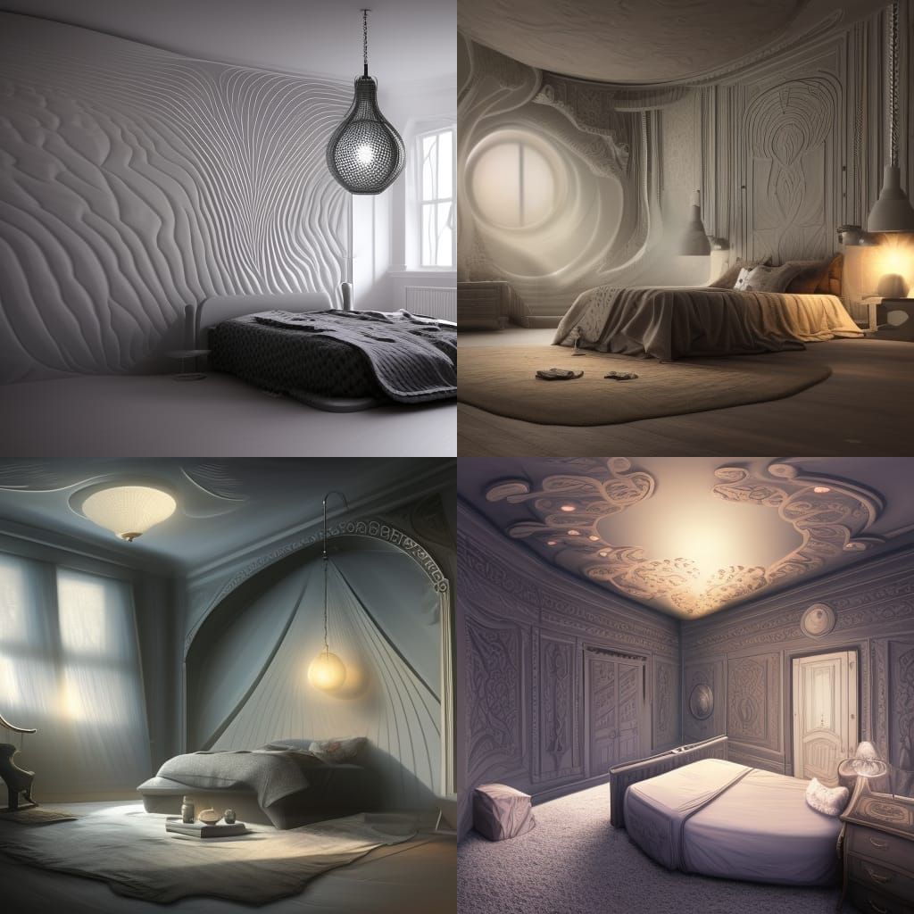 Bedroom design with parametric bed design with grey colour and a ...