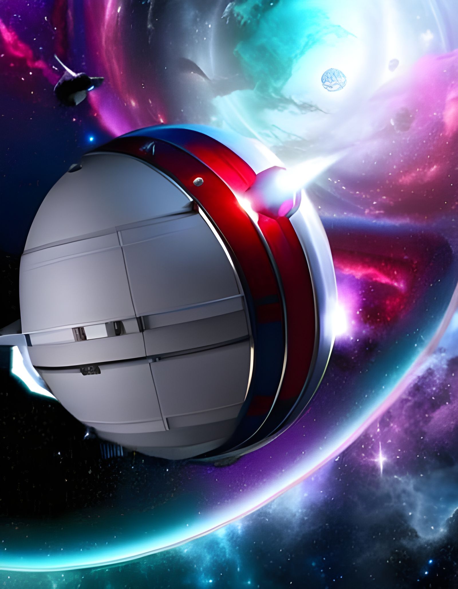Futuristic orb spaceship exploring a nebula - AI Generated Artwork ...