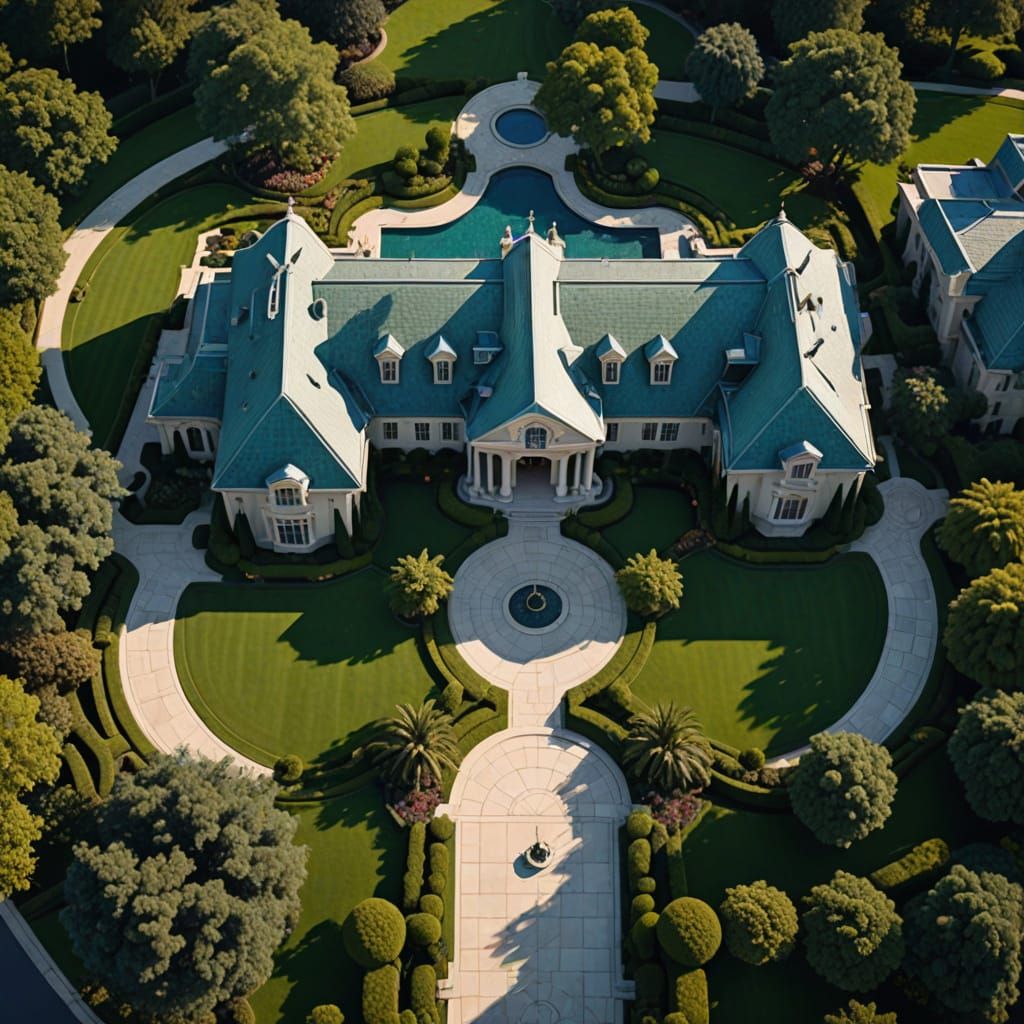 Luxurious Mega Mansion with Grand Curved Driveway ... - AI Art