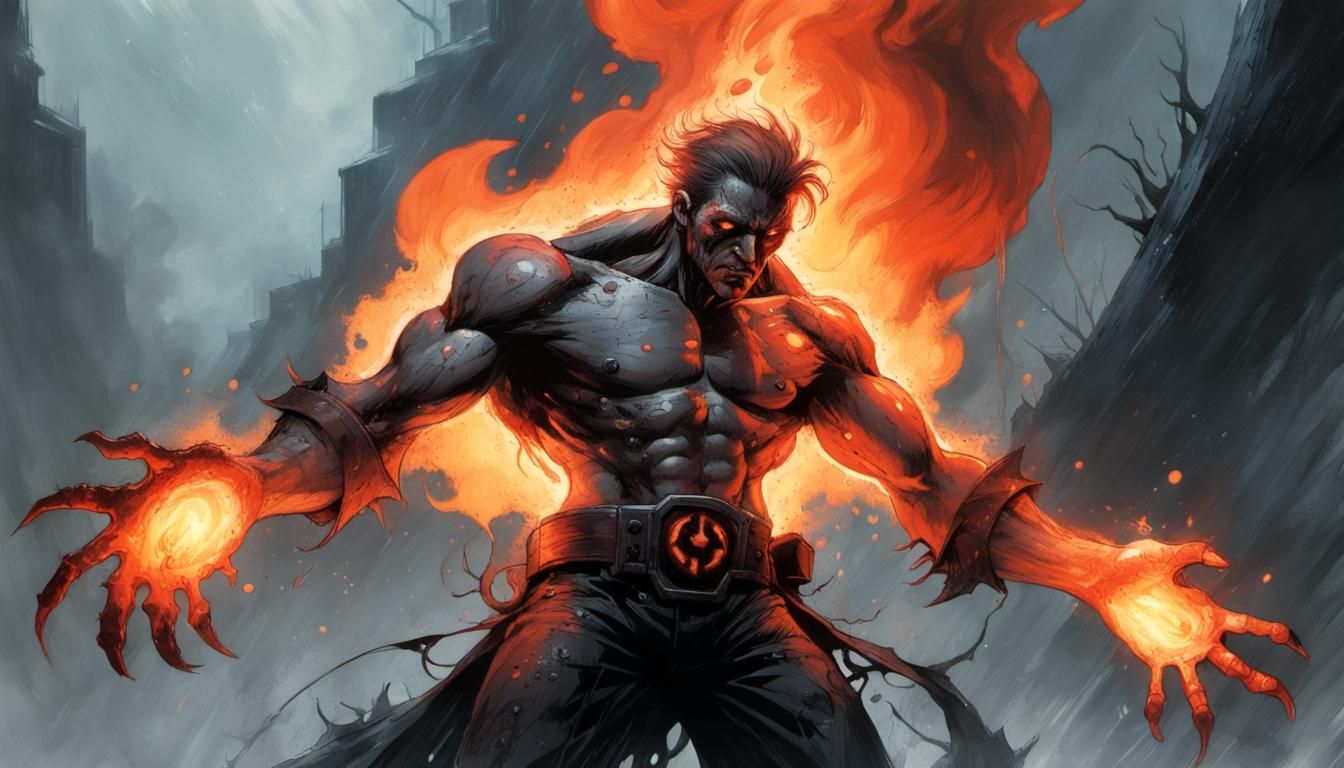 Fire starter, (mutant:1.5) with the ability to melt anything with touch ...