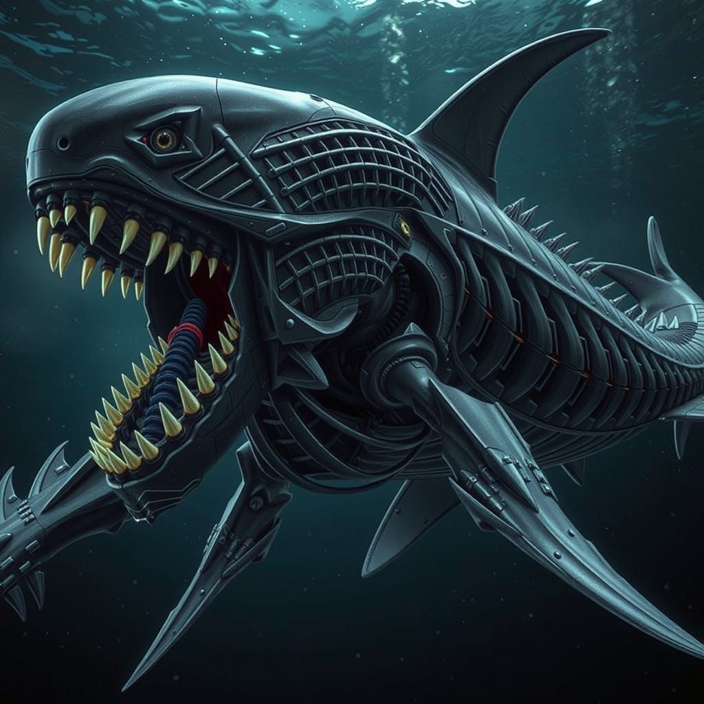 Bioluminescent Shark-Xenomorph Emerges from Dark D... - AI Art