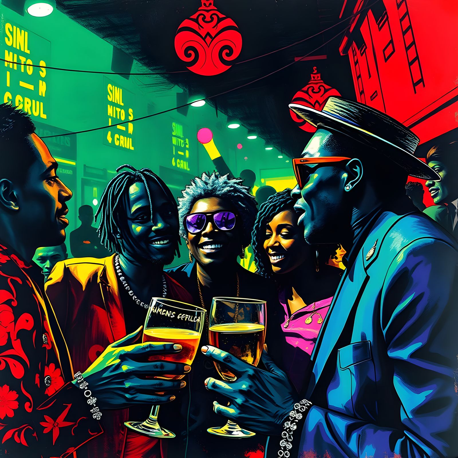 Party time deep color split-complementary colors Harlem renaissance ...