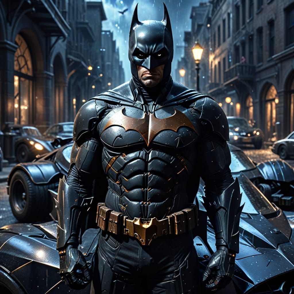 Batman Arkham knight standing at Gotham city's street