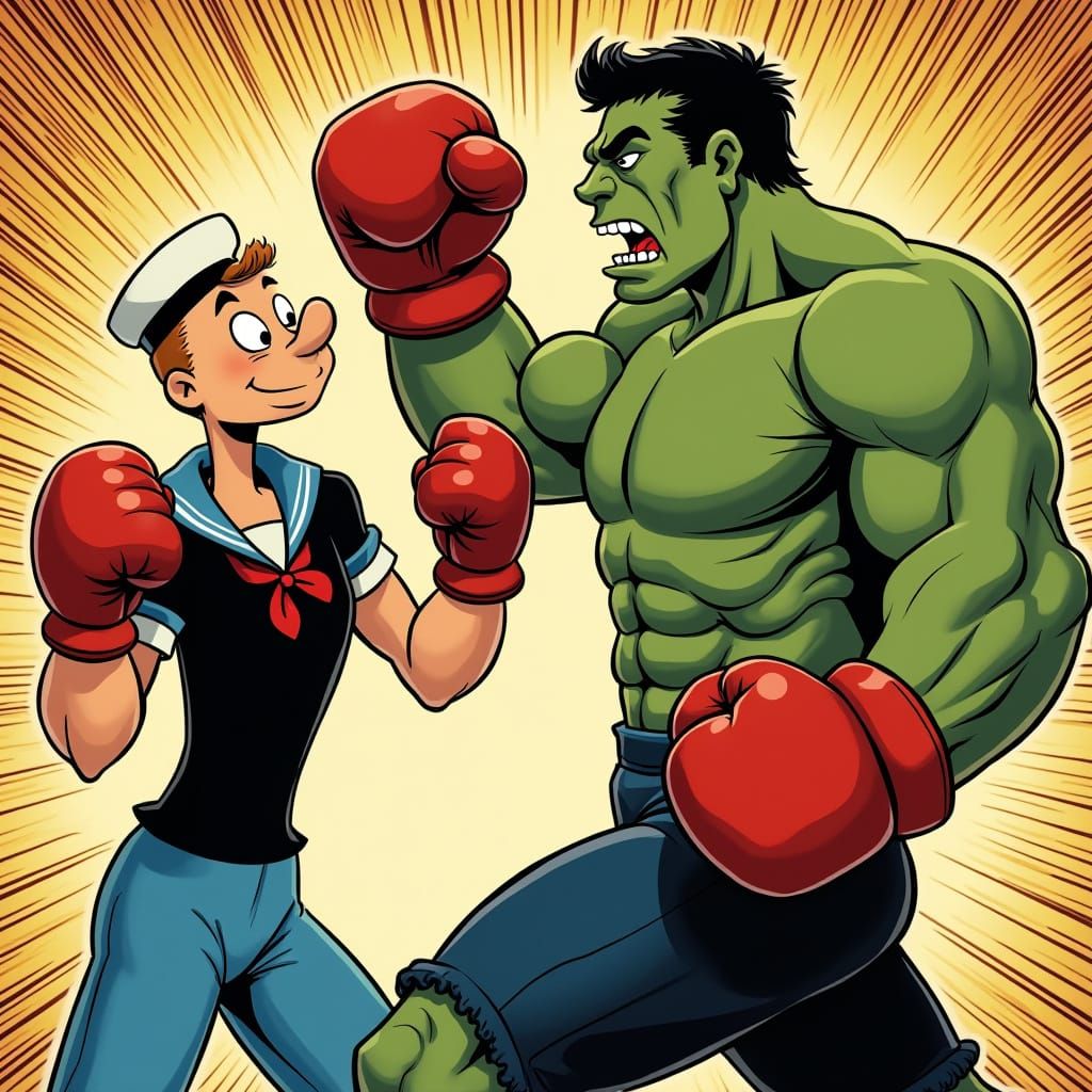 A 1920 vintage comic strip picture of a boxing match , between popye ...