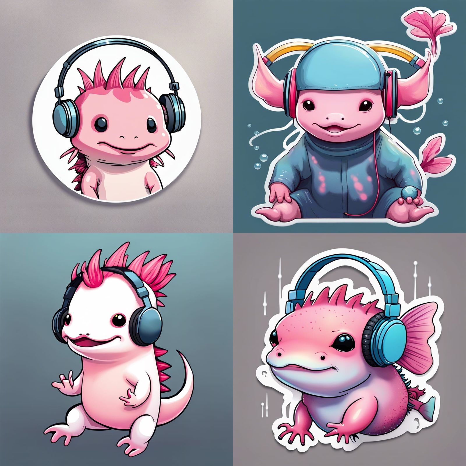 An illustration of an axolotl wearing a headphone and listening to ...
