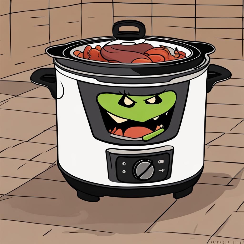 Angry crock pot with a scary face, 64k resolution, a masterpiece, 75mm ...