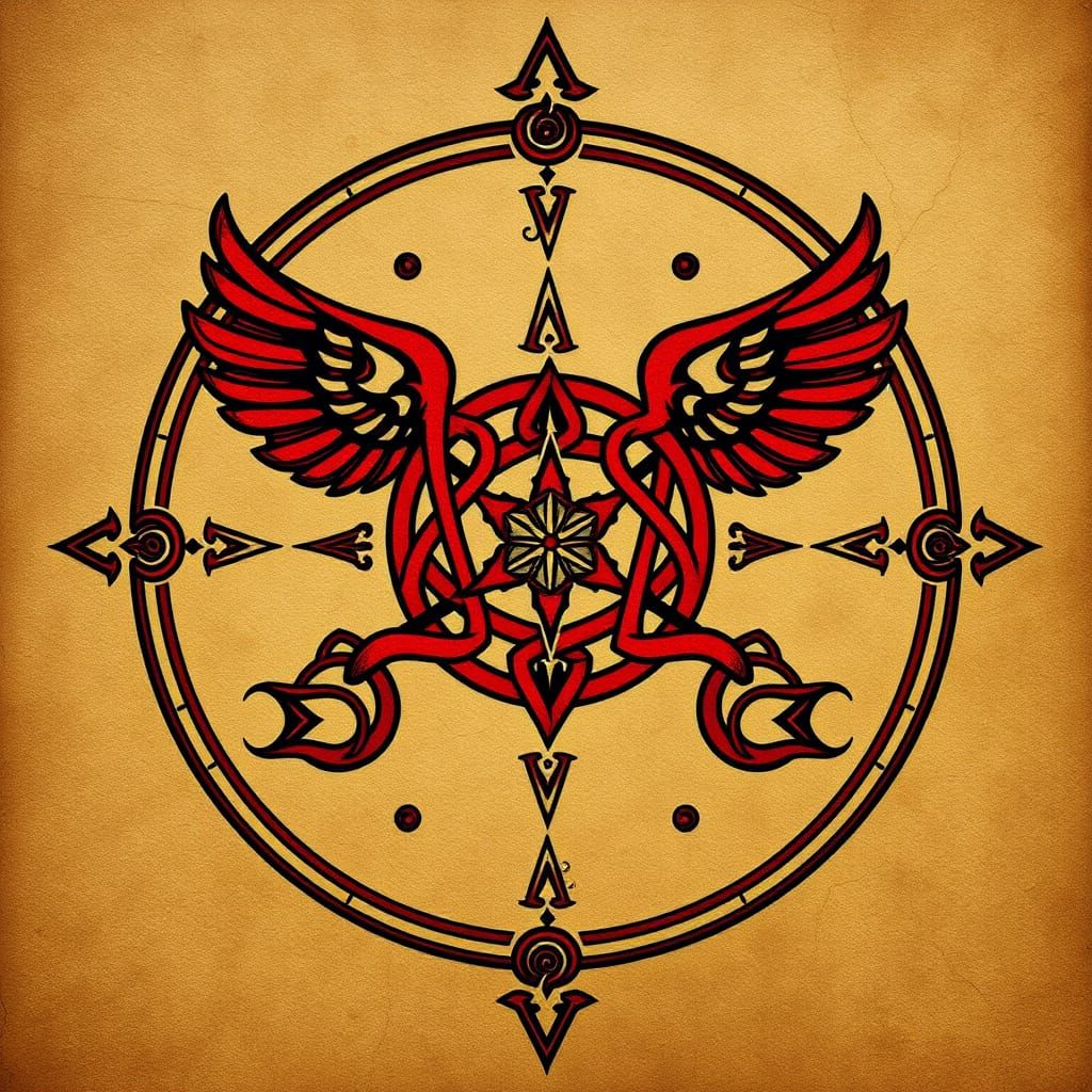 Ancient Celtic Sigil in Crimson Red and Black Ink - AI Art
