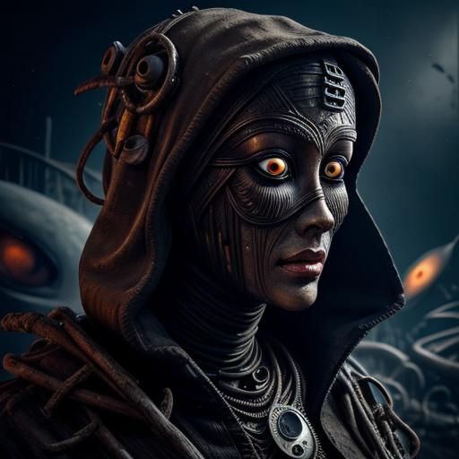 a close-up material mummy patched clay and wire sculpture with weird ...