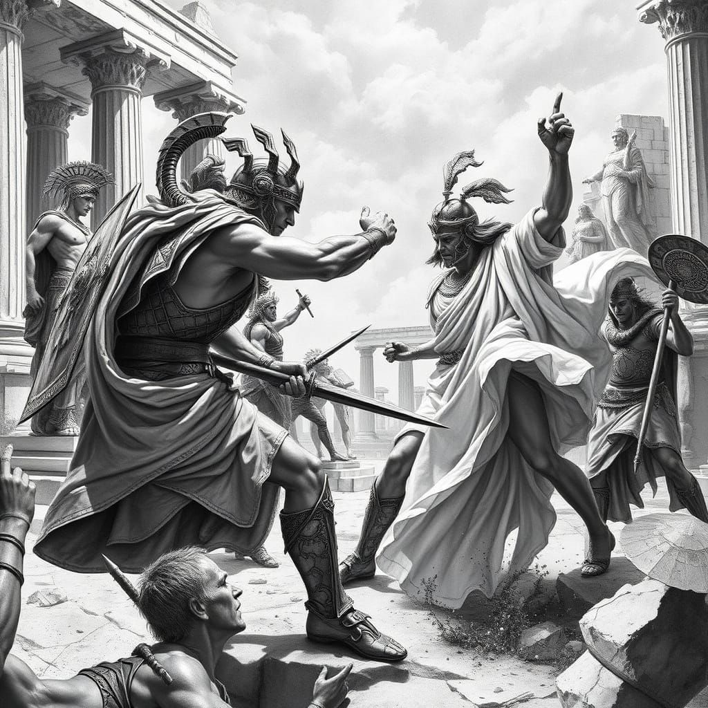 Greek realism - Classical Greek Warriors Engage in Epic Batt...