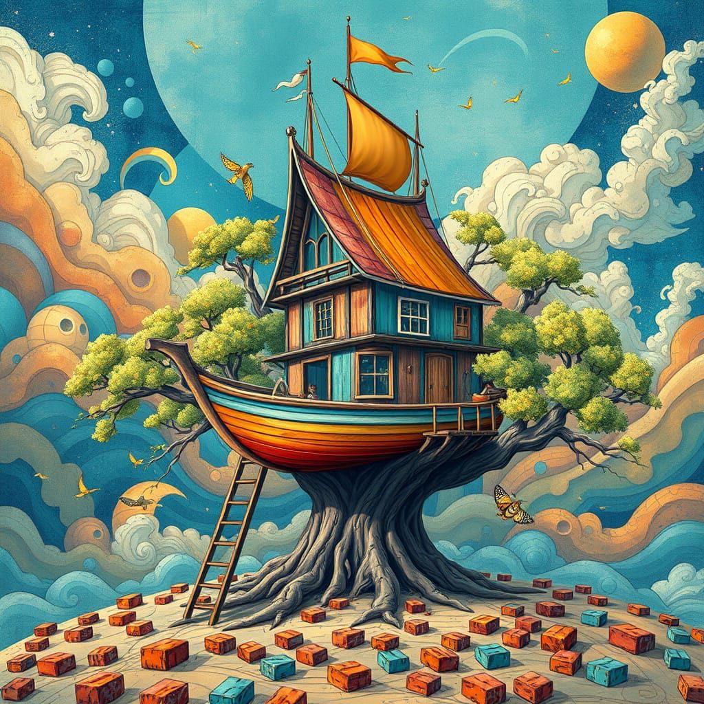 Tree house multi-colored - Whimsical Treehouse in Vibrant C...