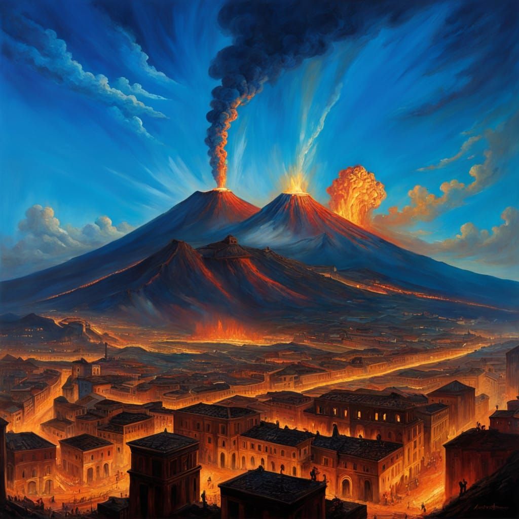 Epic Vesuvius Eruption in Warm, Golden Light - AI Art