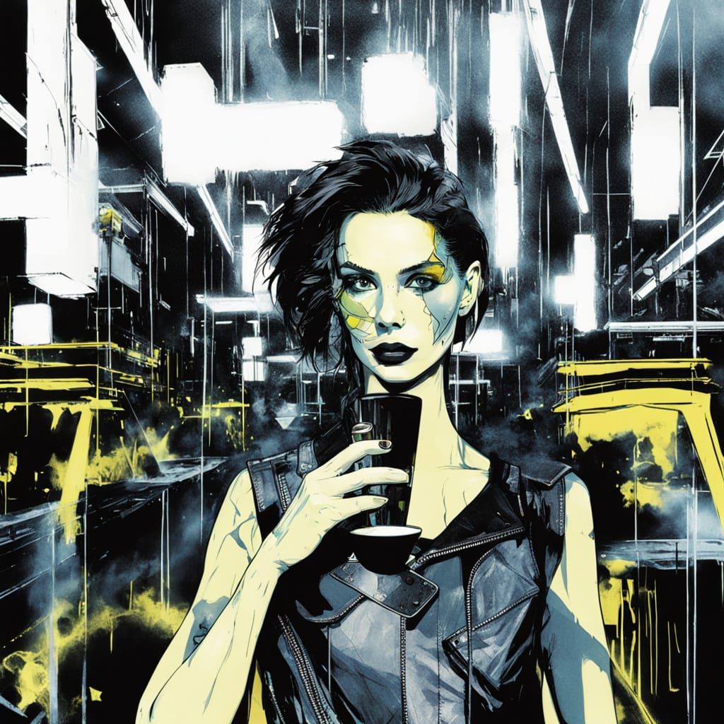 Cyberpunk Fashion Model in a Smoky, Retro-Futurist... - AI Art