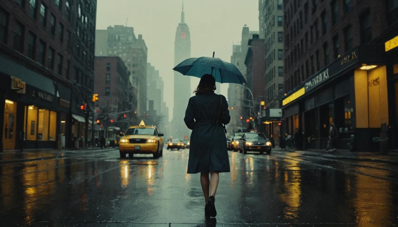 A woman walking under the rain - Cinematic Rainy New York Ci...