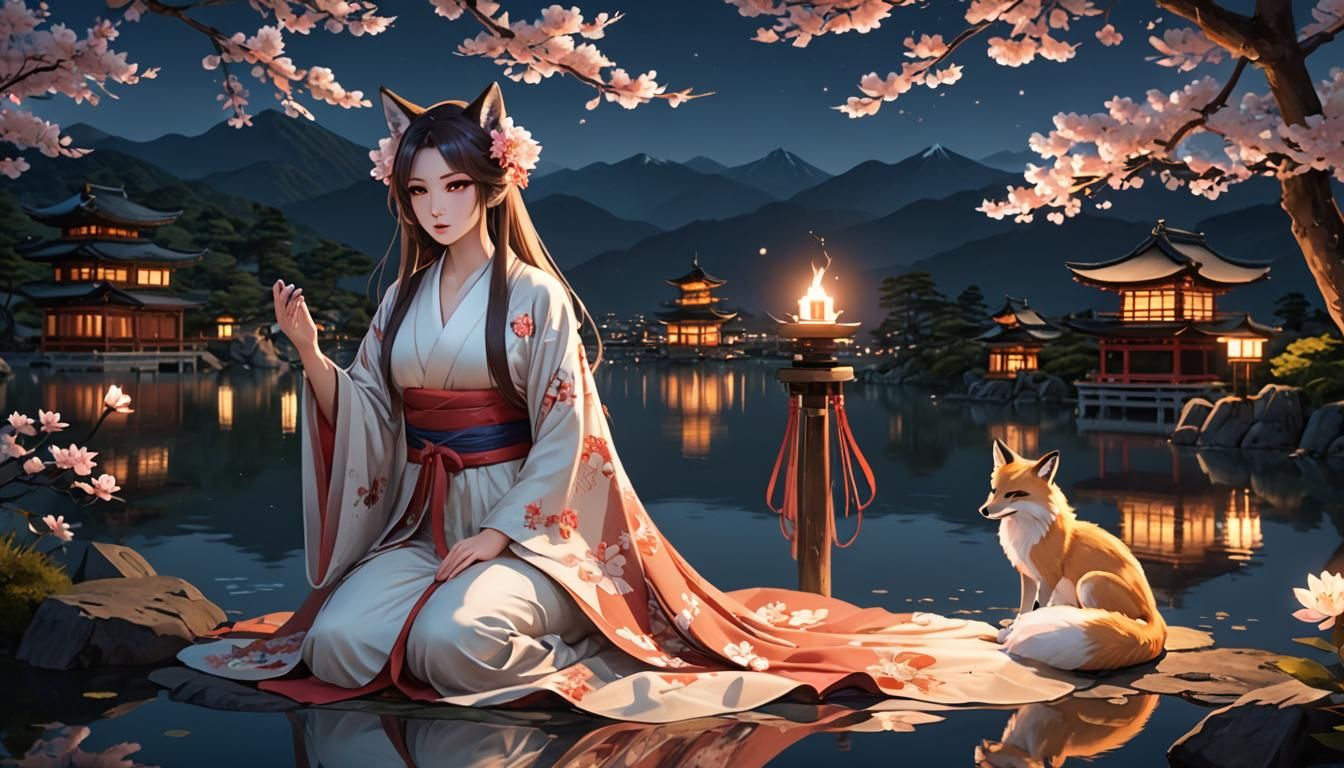 kitsune spirit at the temple - AI Generated Artwork - NightCafe Creator