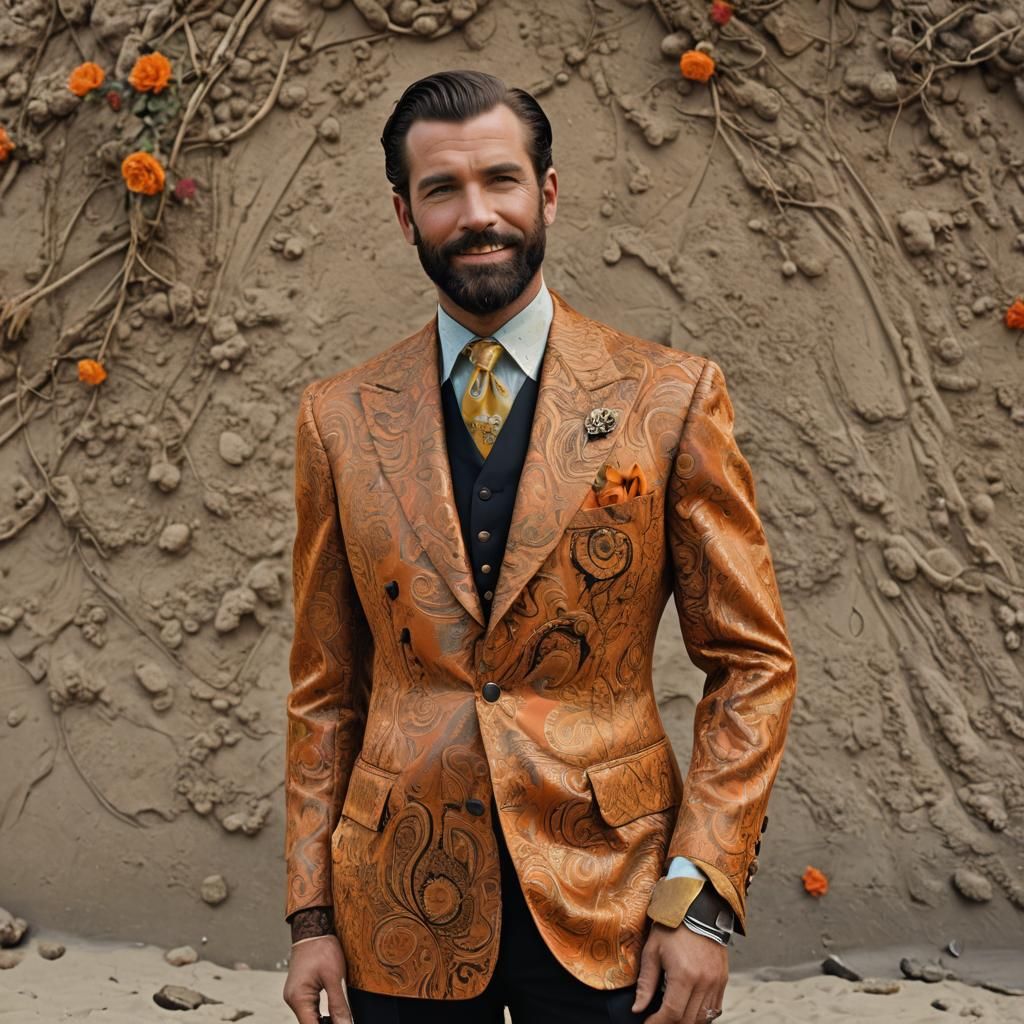 Handsome man in orange suite - AI Generated Artwork - NightCafe Creator