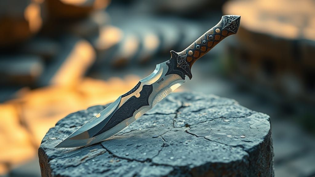 Ethereal Dagger on Granite Plinth - AI Art