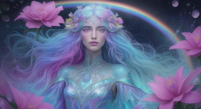 12681 - Ethereal Elves Dance Amidst Vibrant Cosmic Blooms