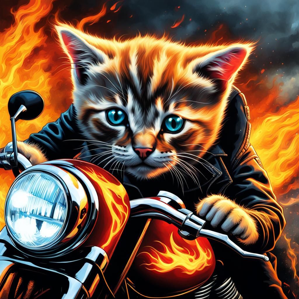 Ghost rider kitten, comic book art, colorful, insanely realistic ...