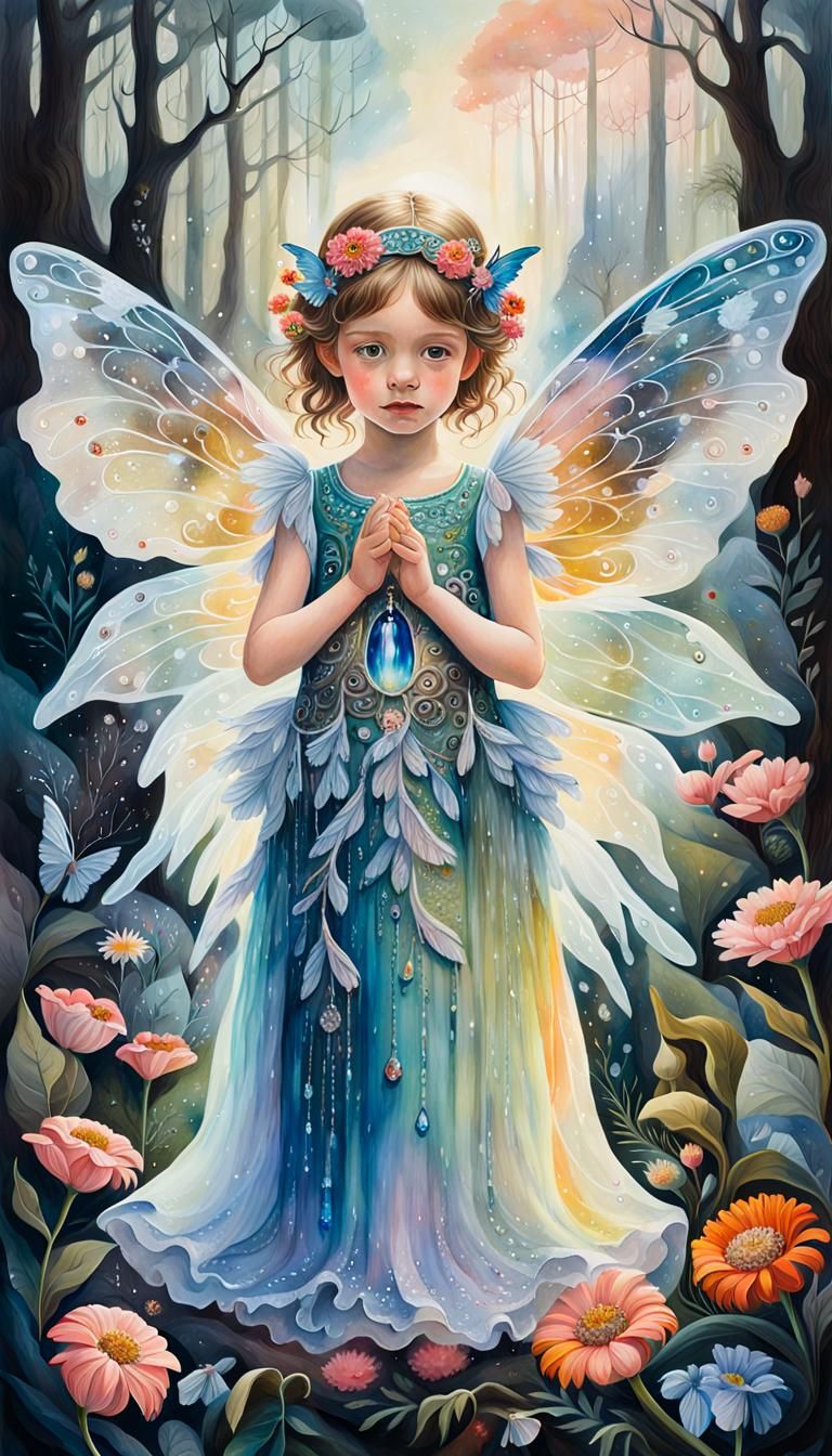 Oil Gouache melting acrylic watercolor painting Ethereal fairy child ...