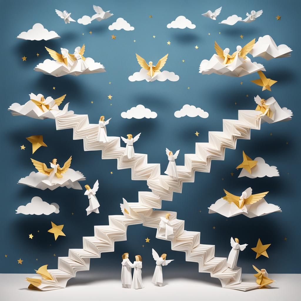 Jacob's ladder with angels ascending and descending from heaven to ...