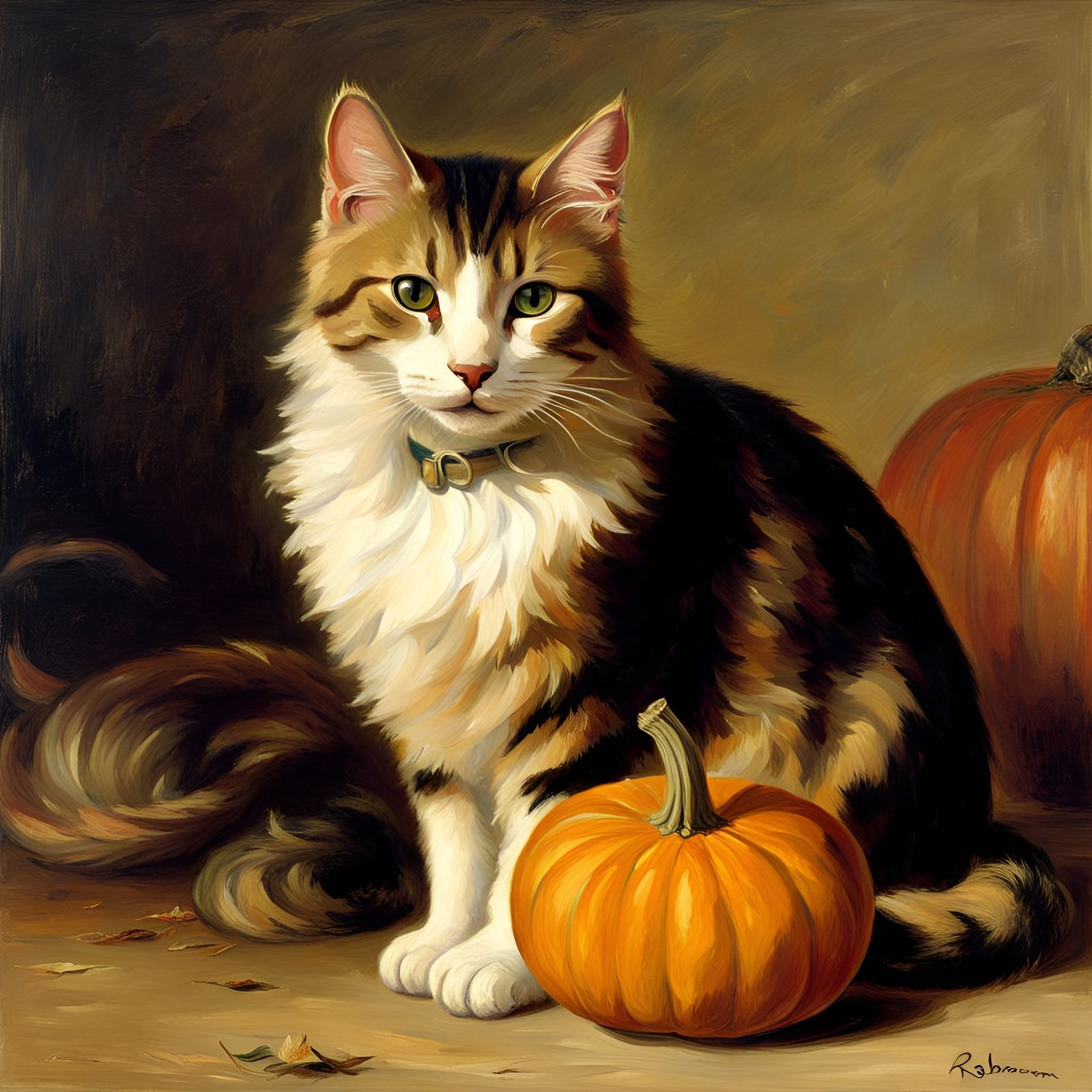 Cat with Pumpkin (Homage to French Animalière Rosa Bonheur) - AI ...
