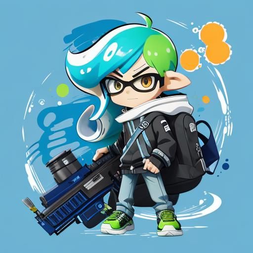 cartoon, splatoon, boy, inkling, blue, long hair, - AI Generated Artwork - NightCafe Creator