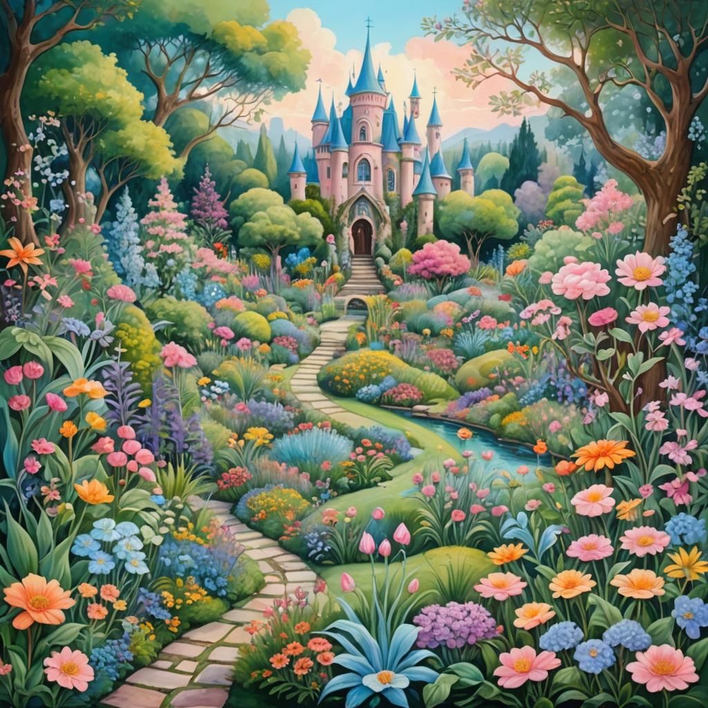 Pastel Castle and Garden - AI Generated Artwork - NightCafe Creator