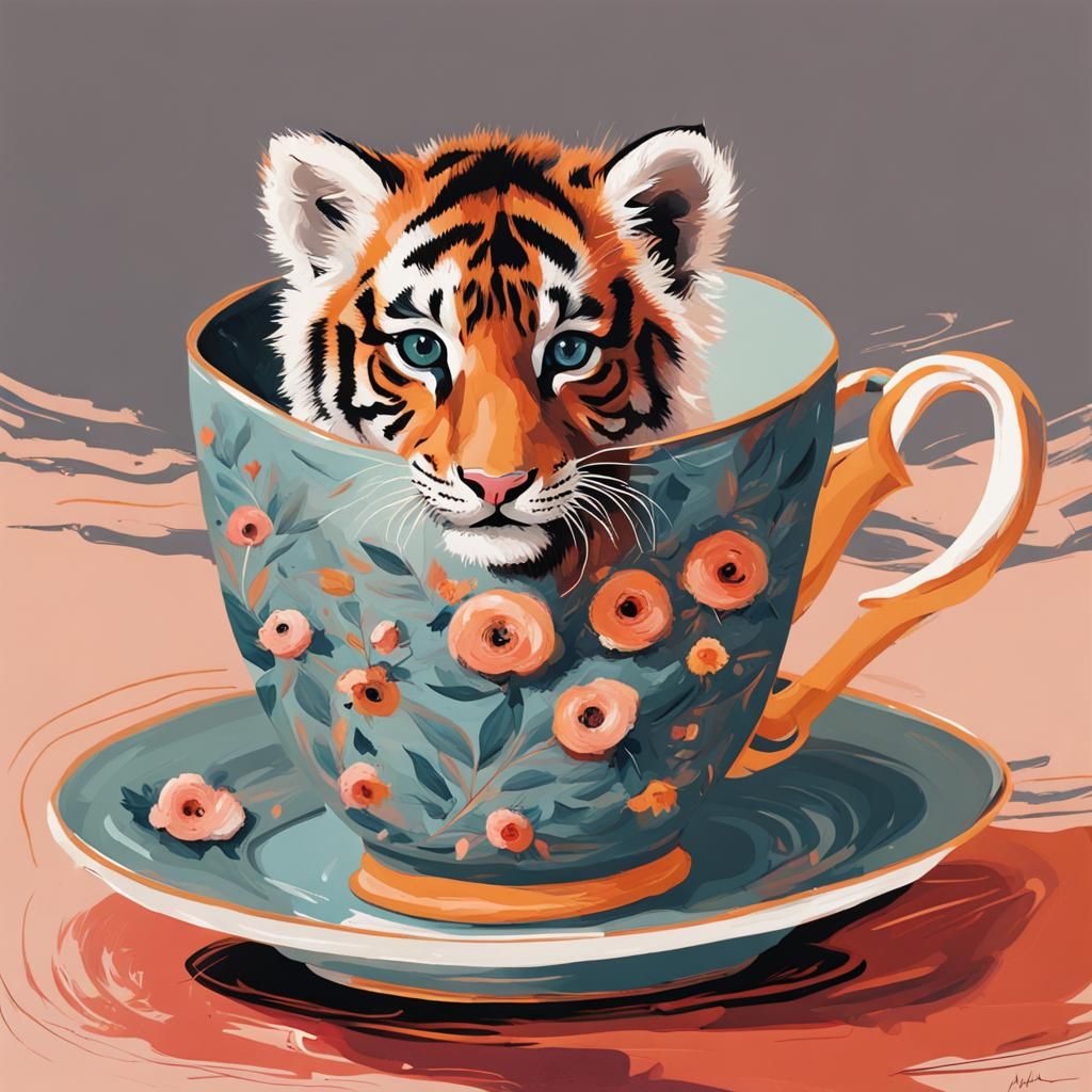 tiny tiger in a teacup 2 - AI Generated Artwork - NightCafe Creator