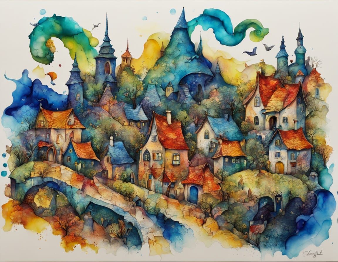 A bustling village scene - A bustling village scene