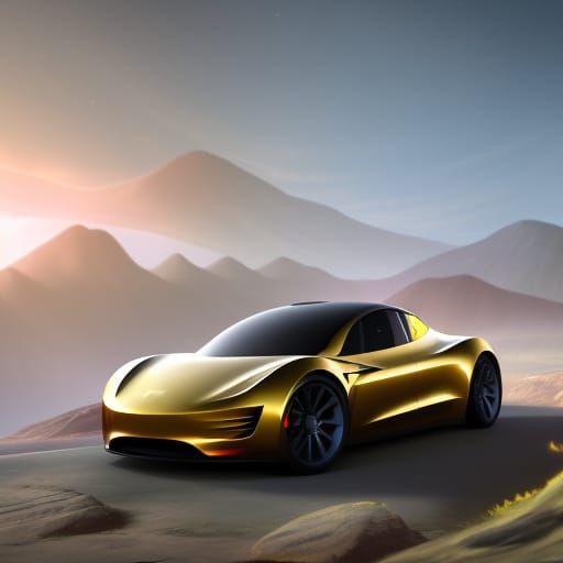 GOLD TESLA ROADSTER BEAUTIFUL SCENIC VIEWS - AI Generated Artwork ...