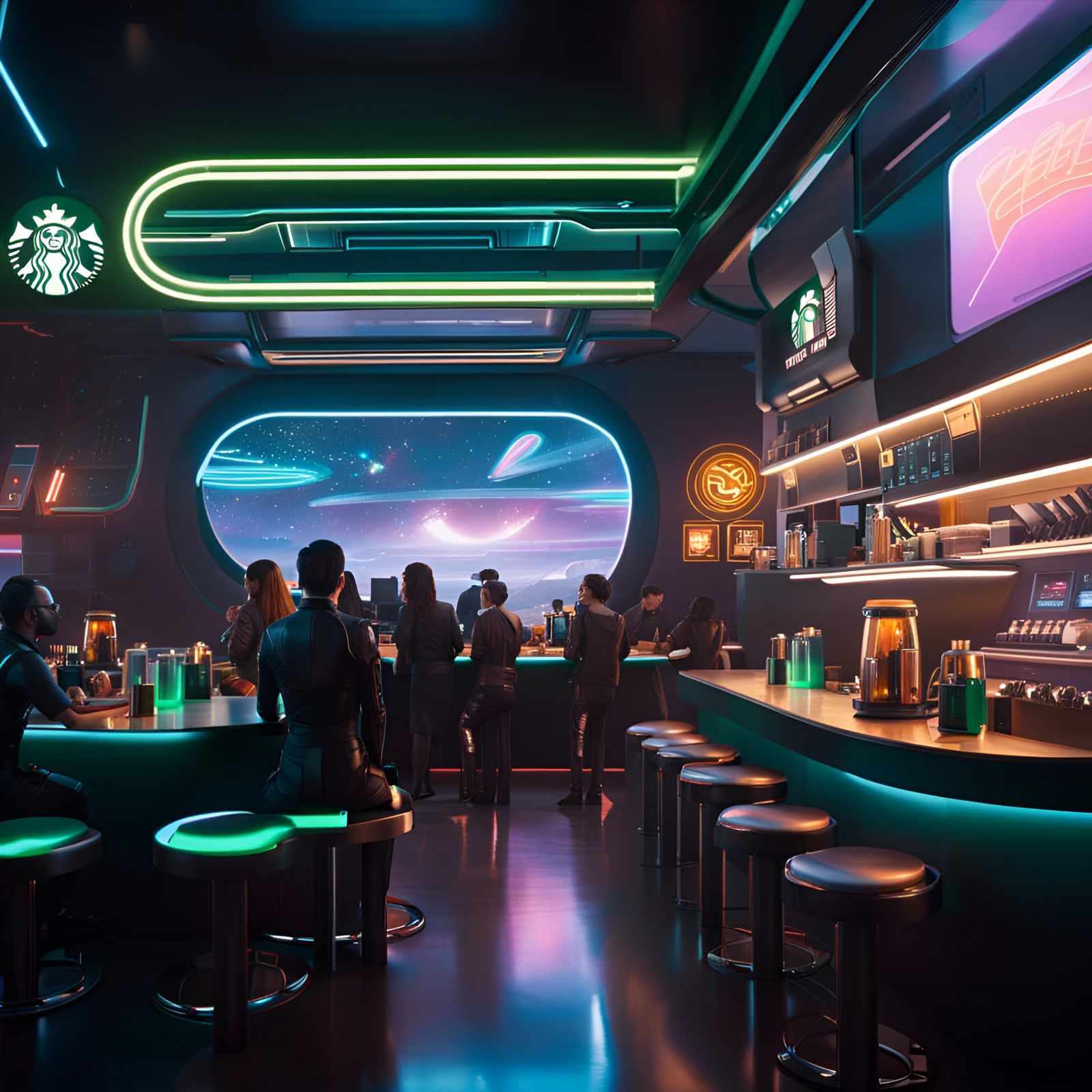 STARBUCKS Coffee Shop in Space - AI Generated Artwork - NightCafe Creator