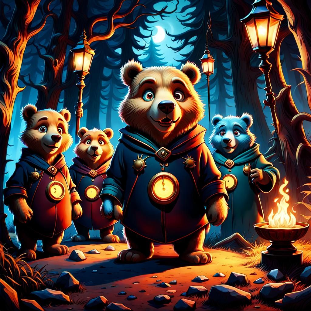 Goldilocks's three bears go to visit the Dark Master Bear to be trained ...