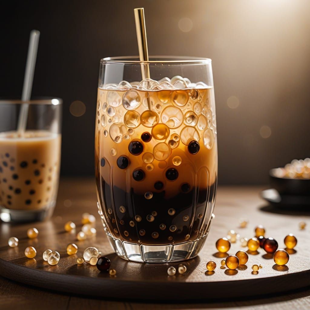 Brown Sugar Boba Tea with Tapioca Pearls in Soft F... - AI Art
