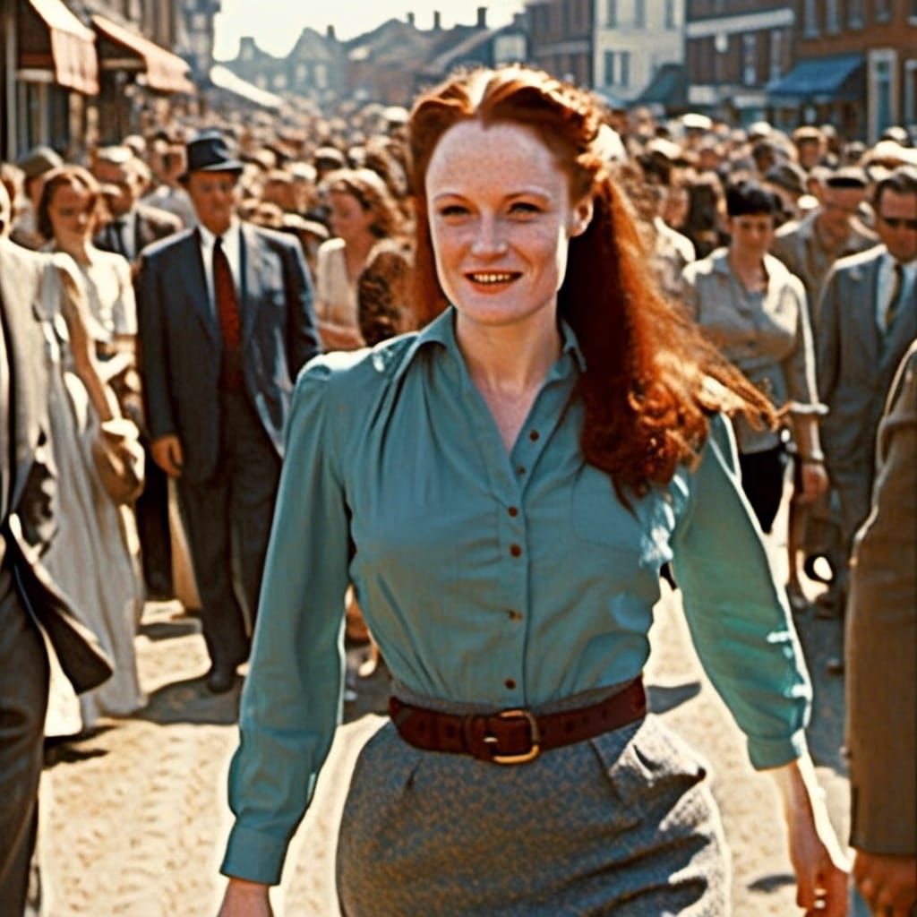 gap-toothed grin, long auburn hair pulled up and back in a high ...