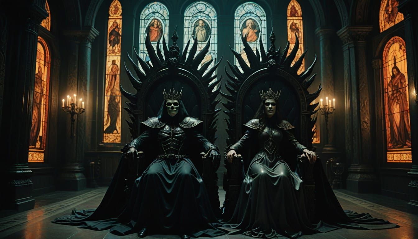 Evil Latex Queens Reign in Dark Throne Room - AI Art