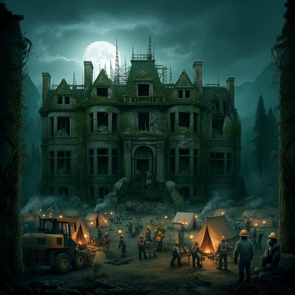 Gothic Mega Mansion Construction in a Haunted Tent... - AI Art