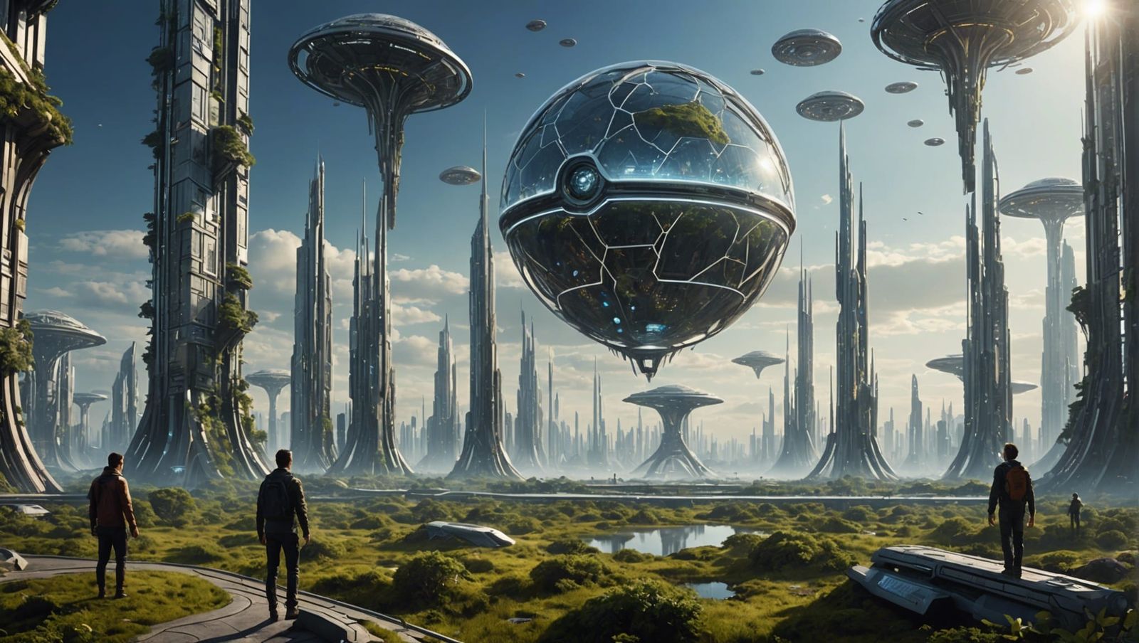 Imagine a futuristic scene manifesting mankind 10,000 years from now ...