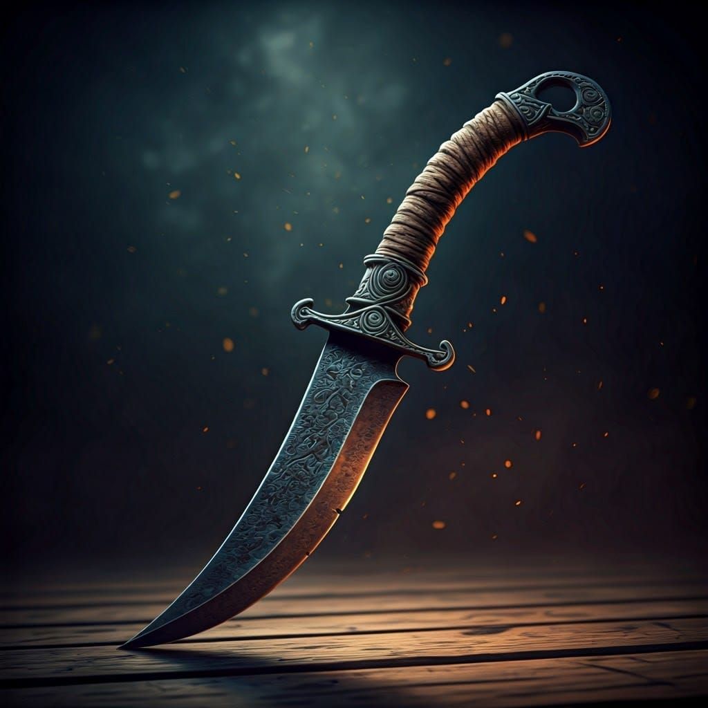 Curved Iron Dagger - Ancient, Mysterious Iron Dagger in Dram...