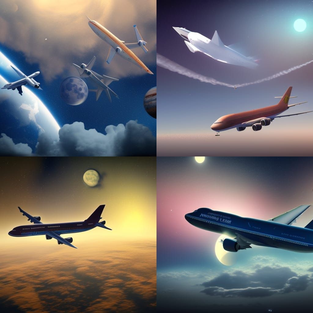 Airplanes in space, background with moon, boening 747, NASA, - AI ...