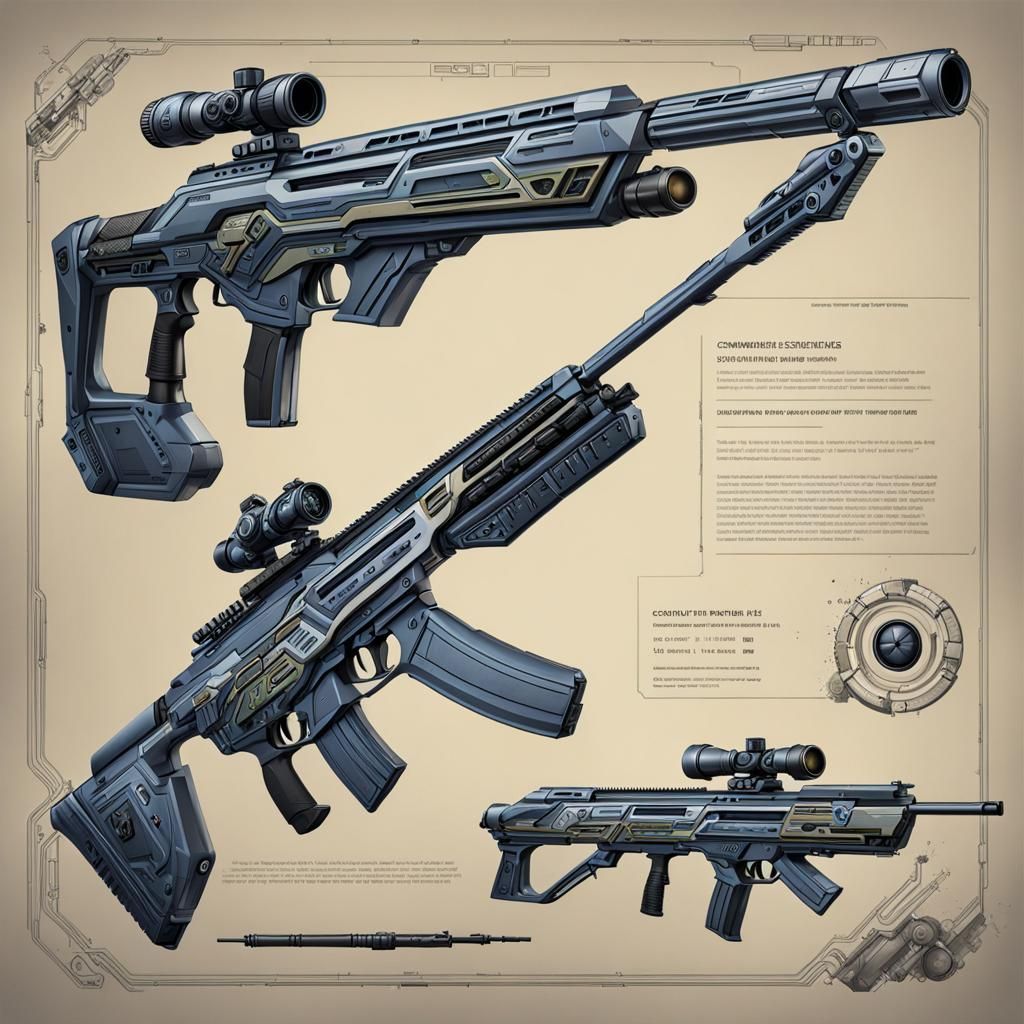 Design an artwork featuring a highly advanced cybersniper rifle ...