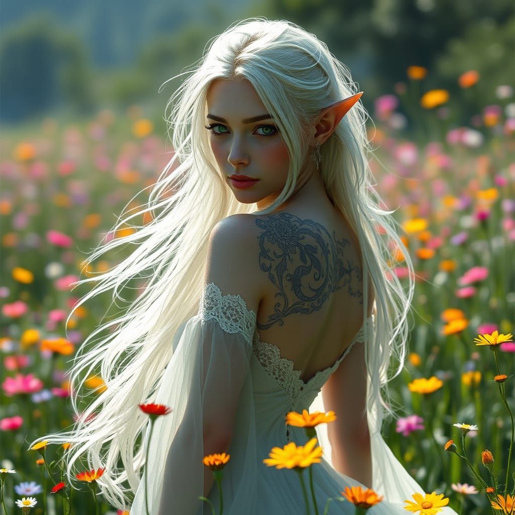 Ethereal Elf Maiden in Hyperrealistic Field of Wil... - AI Art